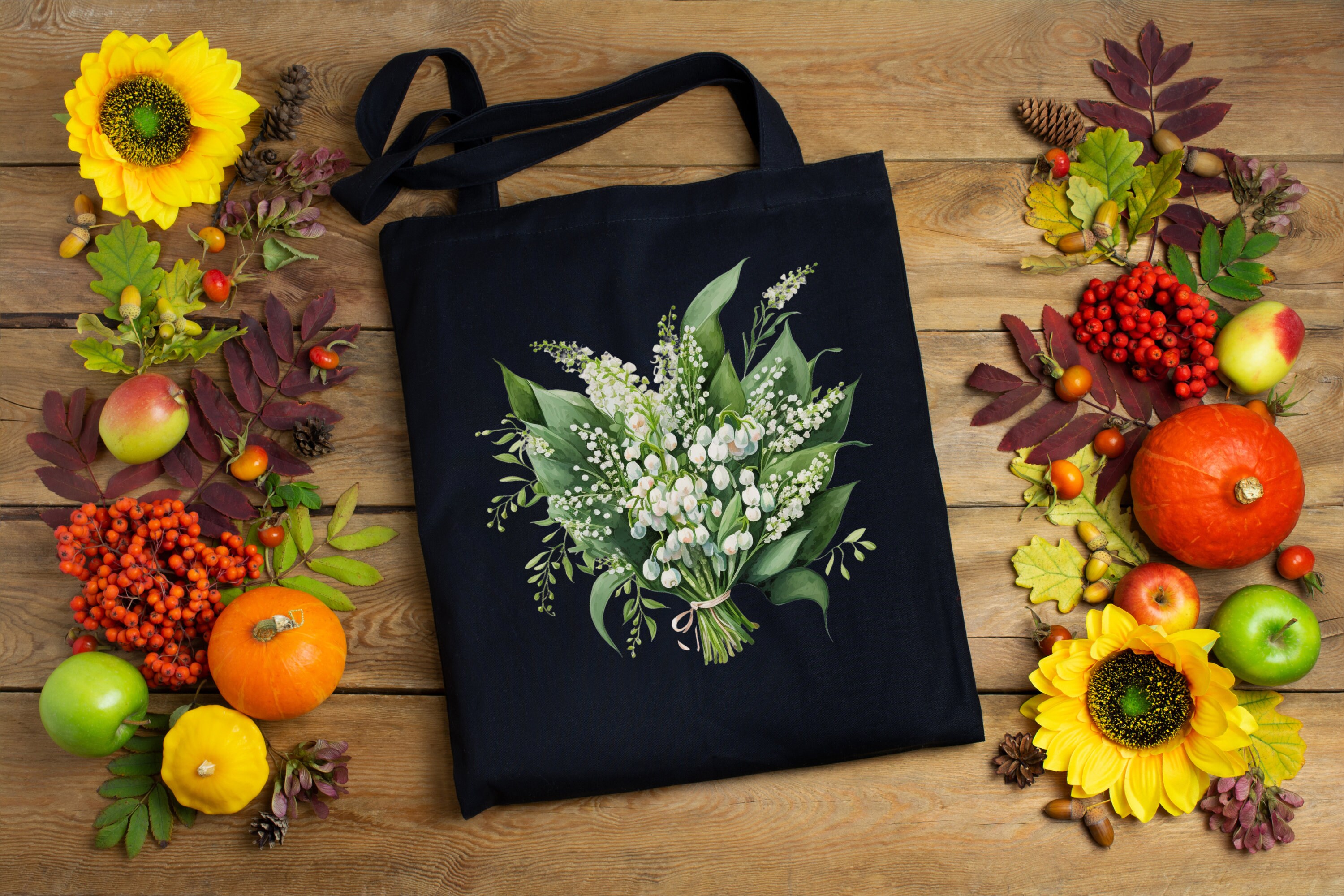 Birth Flower Black Tote Bag May Month Lily Birthday Gift for Mom ...