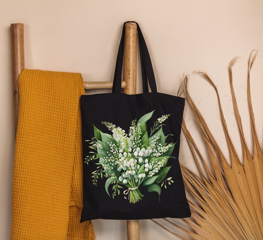 Birth Flower Black Tote Bag May Month Lily Birthday Gift for Mom ...
