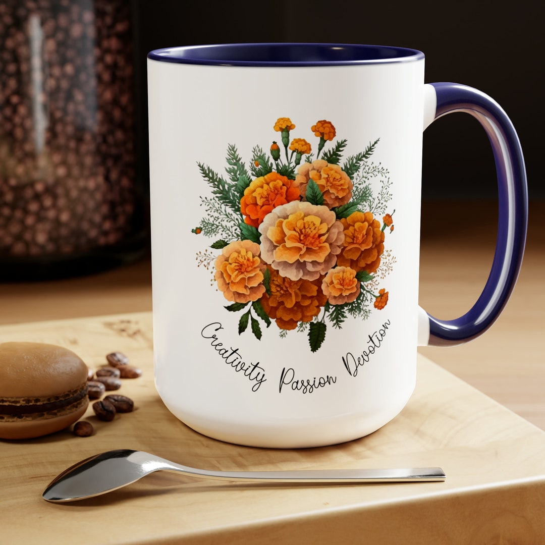 Birth Month Flower Mug Gift for October Birthday Marigold Floral Coffee ...
