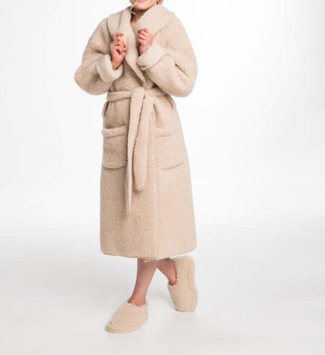 Wool Robe Unisex Soft Merino Wool Robe Dress Elegant Woolen Bathrobe ...