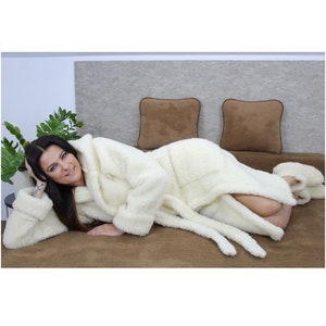 Wool Robe With Hood GRAY / Unisex Soft 100% Merino Wool Robe, Morning ...