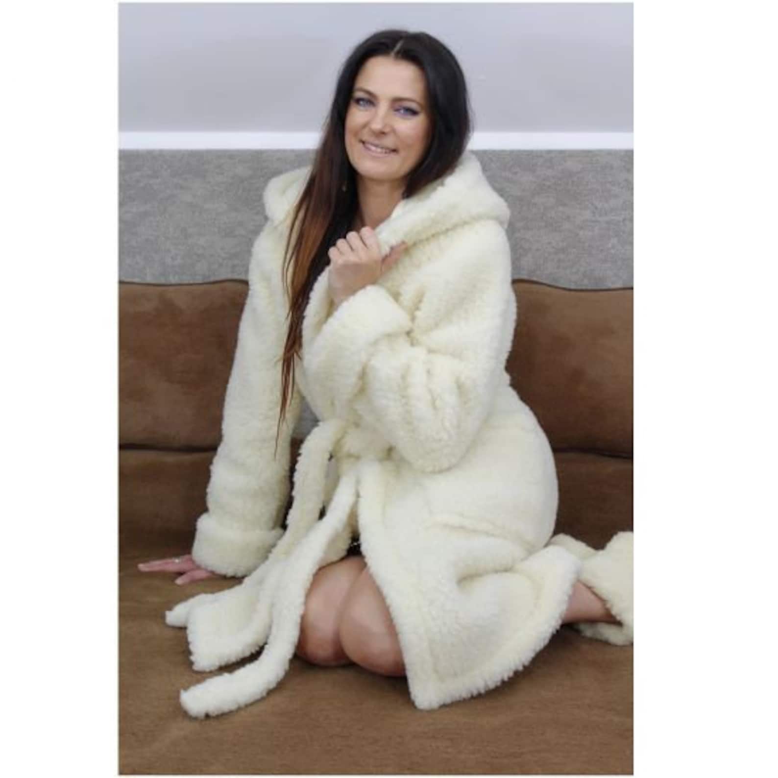 Wool Robe With Hood GRAY / Unisex Soft 100% Merino Wool Robe, Morning ...