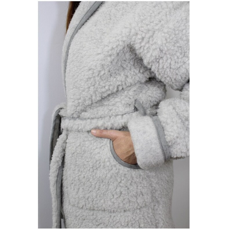 Wool Robe With Hood GRAY / Unisex Soft 100% Merino Wool Robe, Morning ...