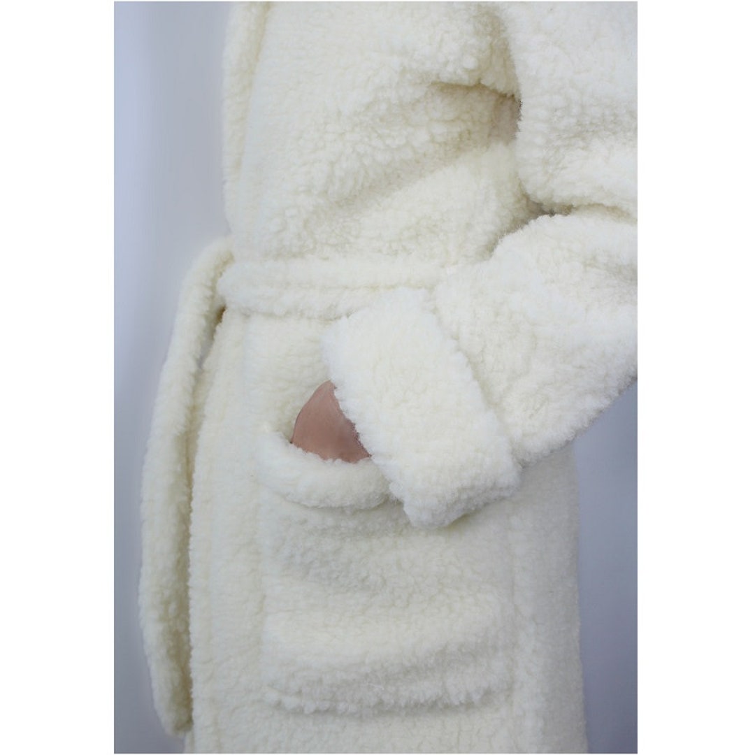 Merino Wool Robe With Hood Sheep Wool Bathrobe Hooded Robe With Pocket ...