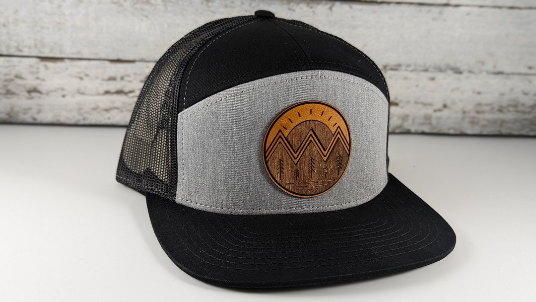 7-panel Mountain Wood on Leather Patch Hat Best Selling Hats - Etsy