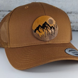 Mountain With Moon, Leather Patch Hat, Best Selling Hats, Mans Hat, Unique Hats for Men, Womans ...