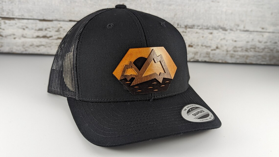 Mountain Wood on Leather Patch Hat - Etsy