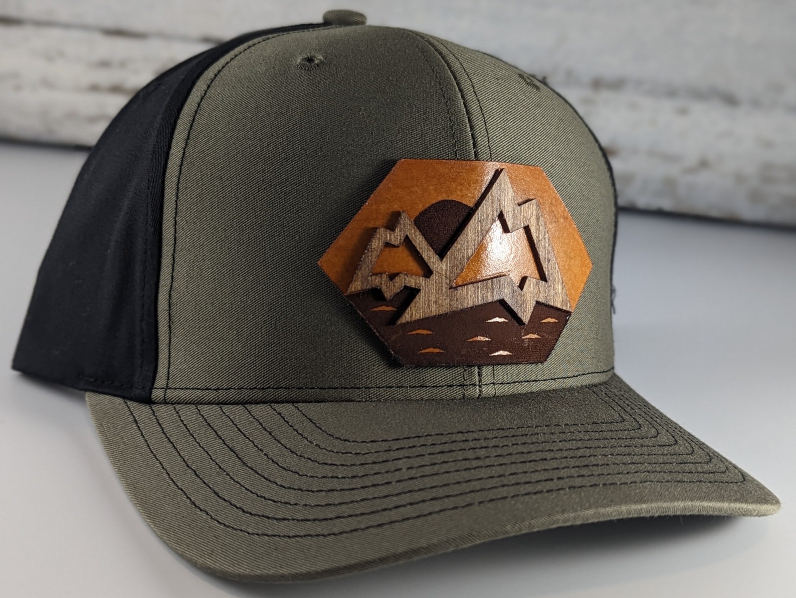 Mountain Wood on Leather Patch Hat - Etsy