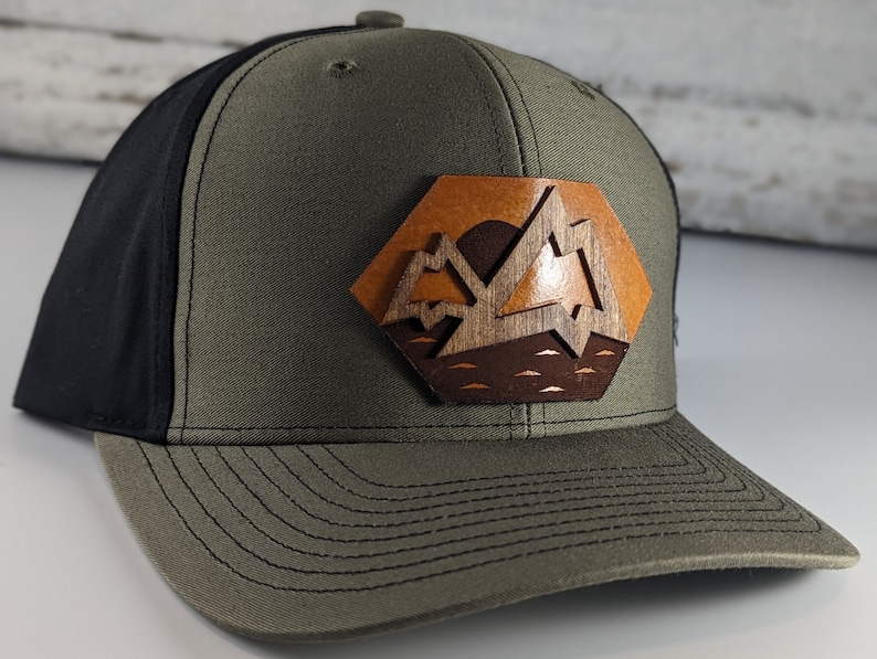 Mountain Wood on Leather Patch Hat - Etsy