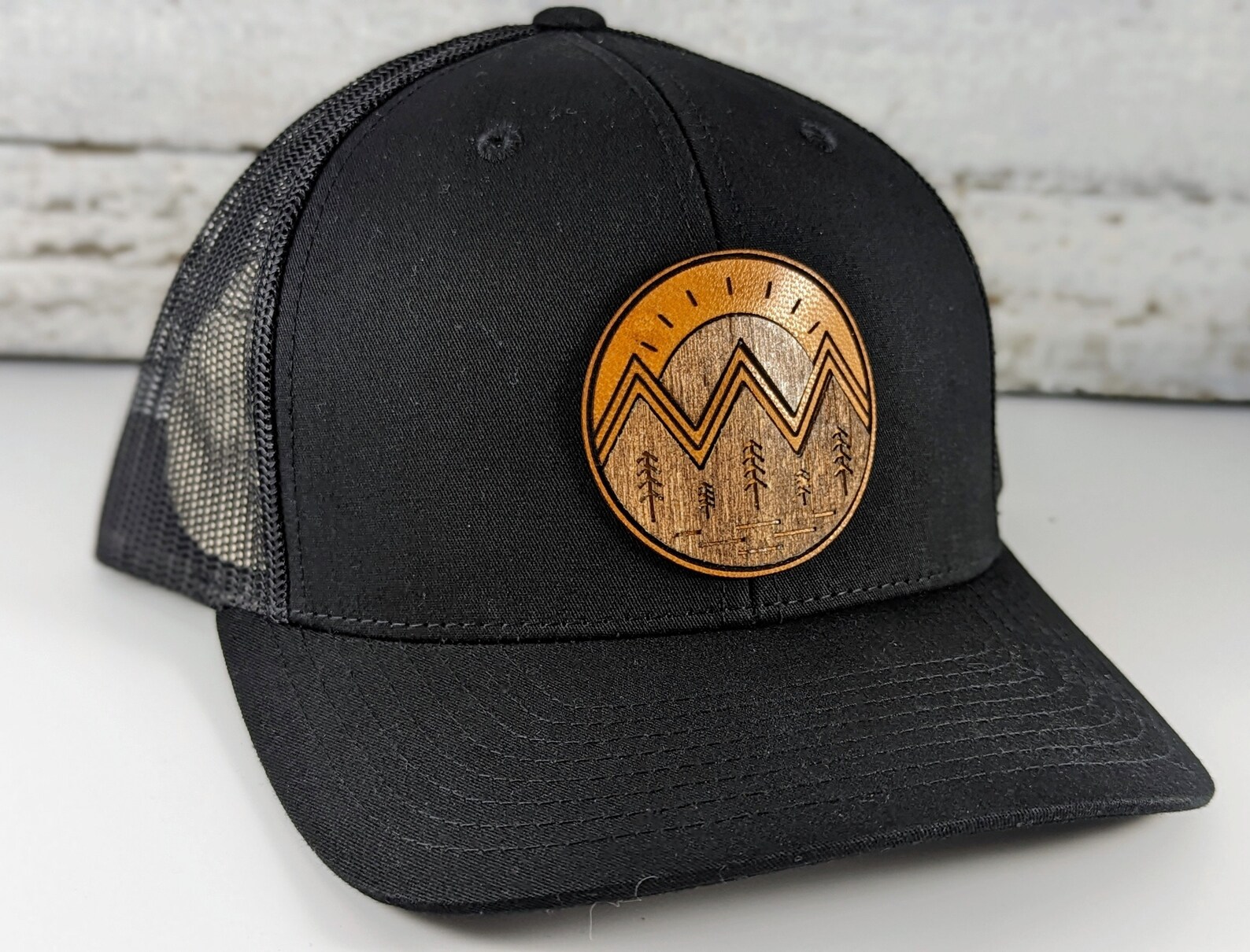 Mens Leather Patch Hat With Wood Inlay - 5th Anniversary Gift for Him ...