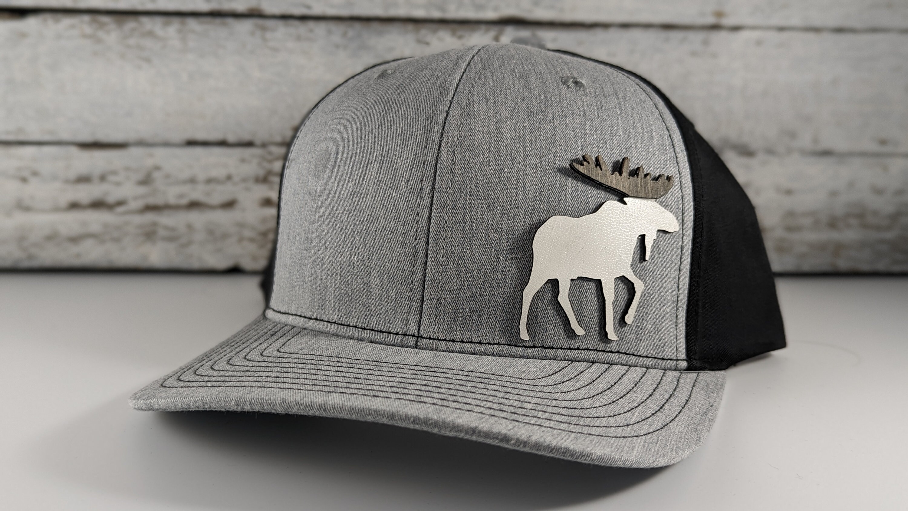 Moose Hat Leather Patch Hat Wood Patch Hat Moose Hat - Etsy