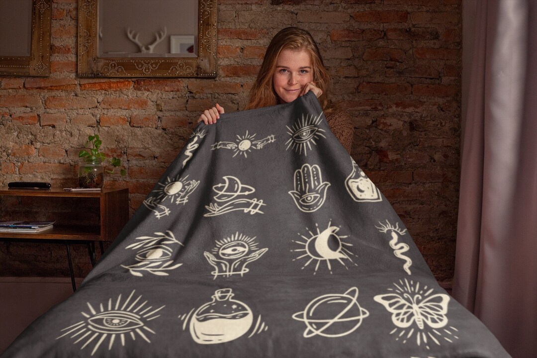 Witchy Velveteen Plush Blanket, Cozy Witch Addict Bedspread, Gift for ...