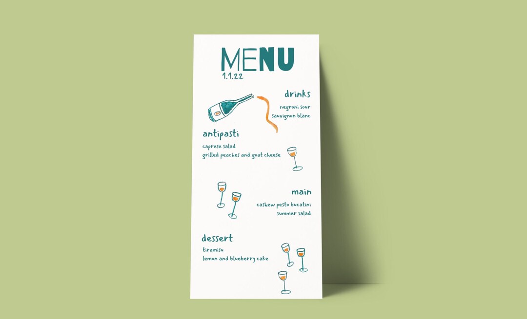 Funky & Fun Canva Menu Template, Hand Illustrated Wine Bottle and Glass ...