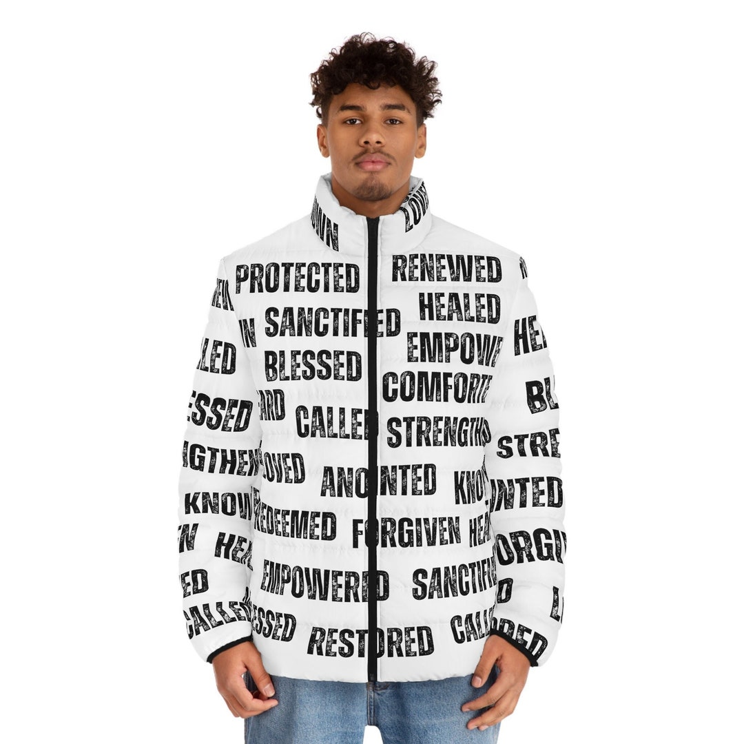 Christian Streetwear, Christian Affirmations Puffer Jacket, Wrapped in ...
