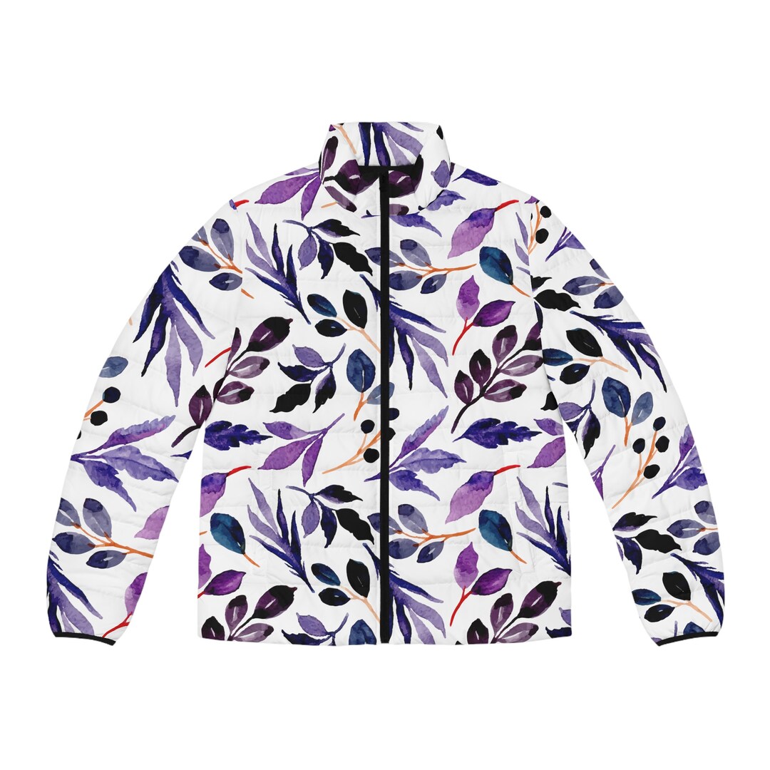Purple Puffer Jacket, Floral Watercolor Patterned Jacket - Etsy
