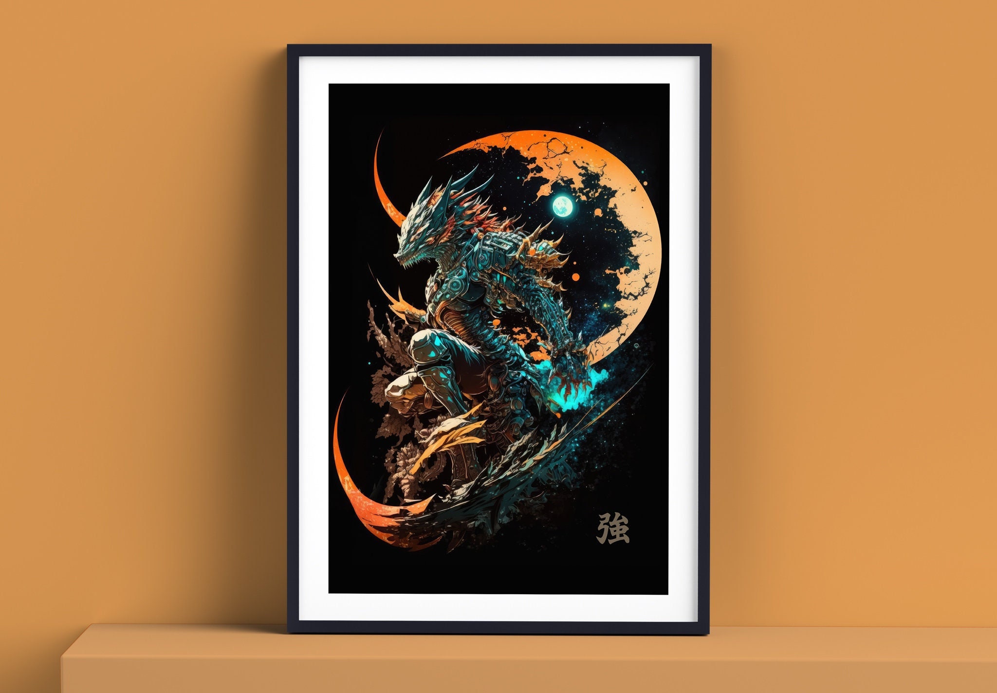 Celestial Cyborg Dragon Art Print | Sci-fi Warrior Poster (digital ...
