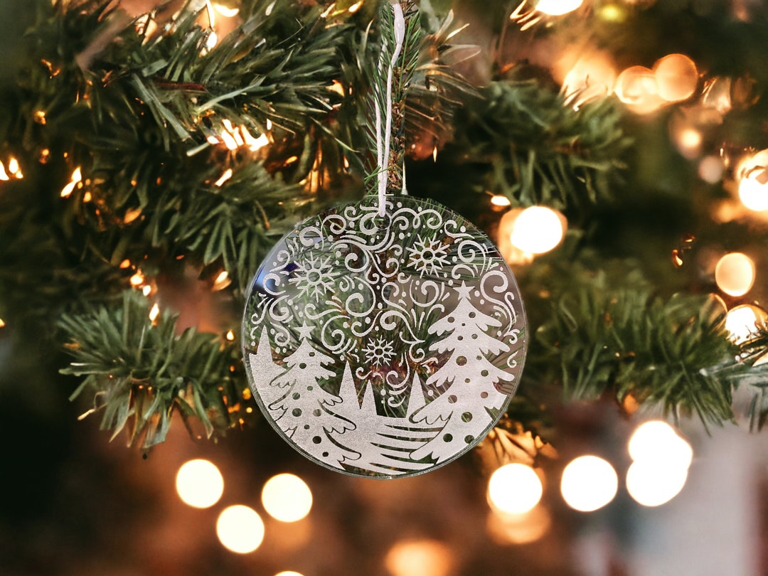 Winter Landscape Clear Acrylic Christmas Ornament - Embellished Design ...