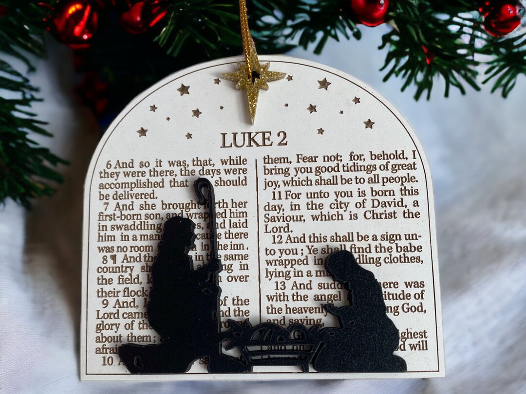 Luke 2 Nativity Ornament - Layered Design With Bible Verse - Christmas ...