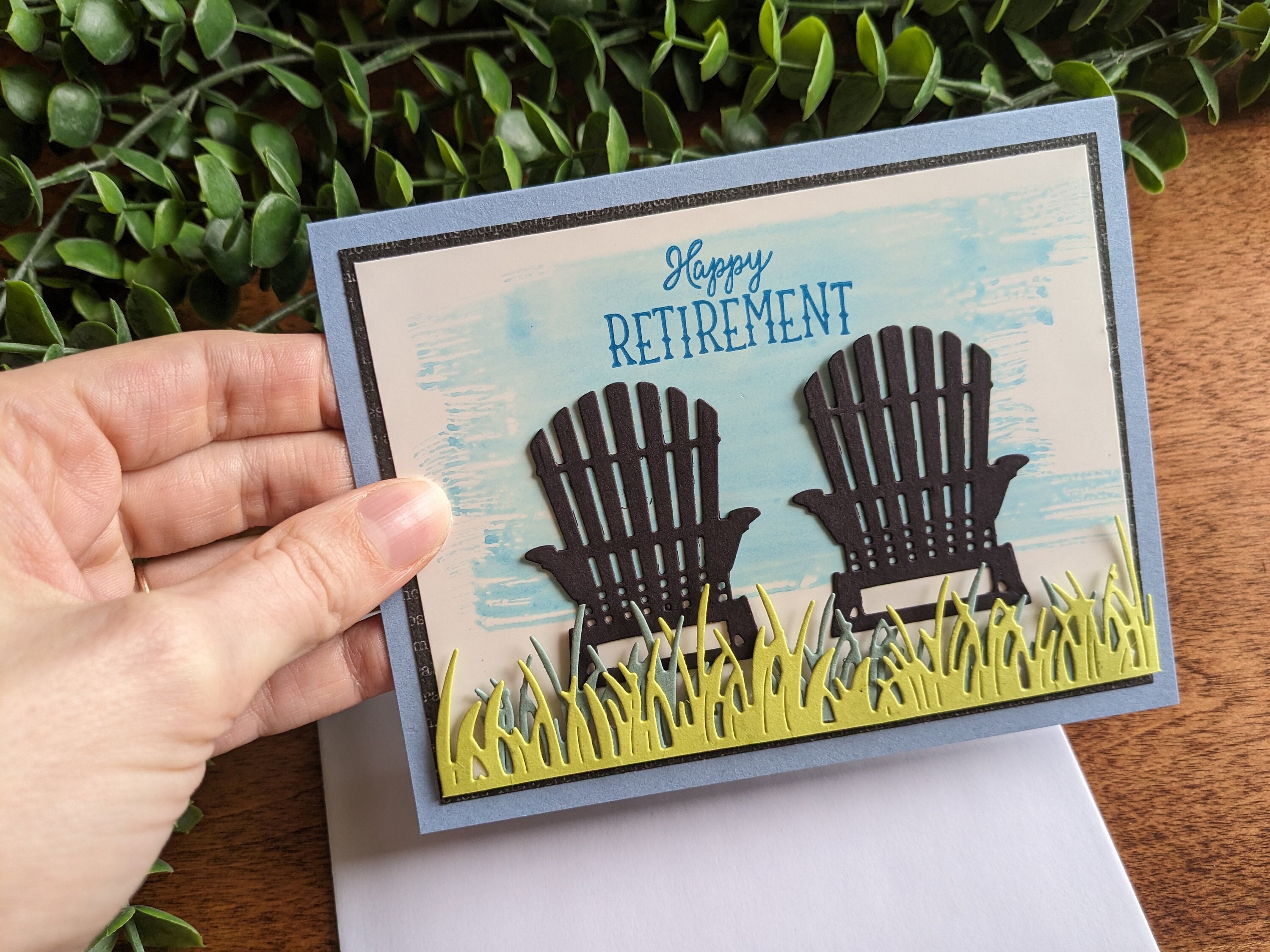 Retirement Handmade Artisan Scrapbooking Card With Wooden Lawn Chairs ...