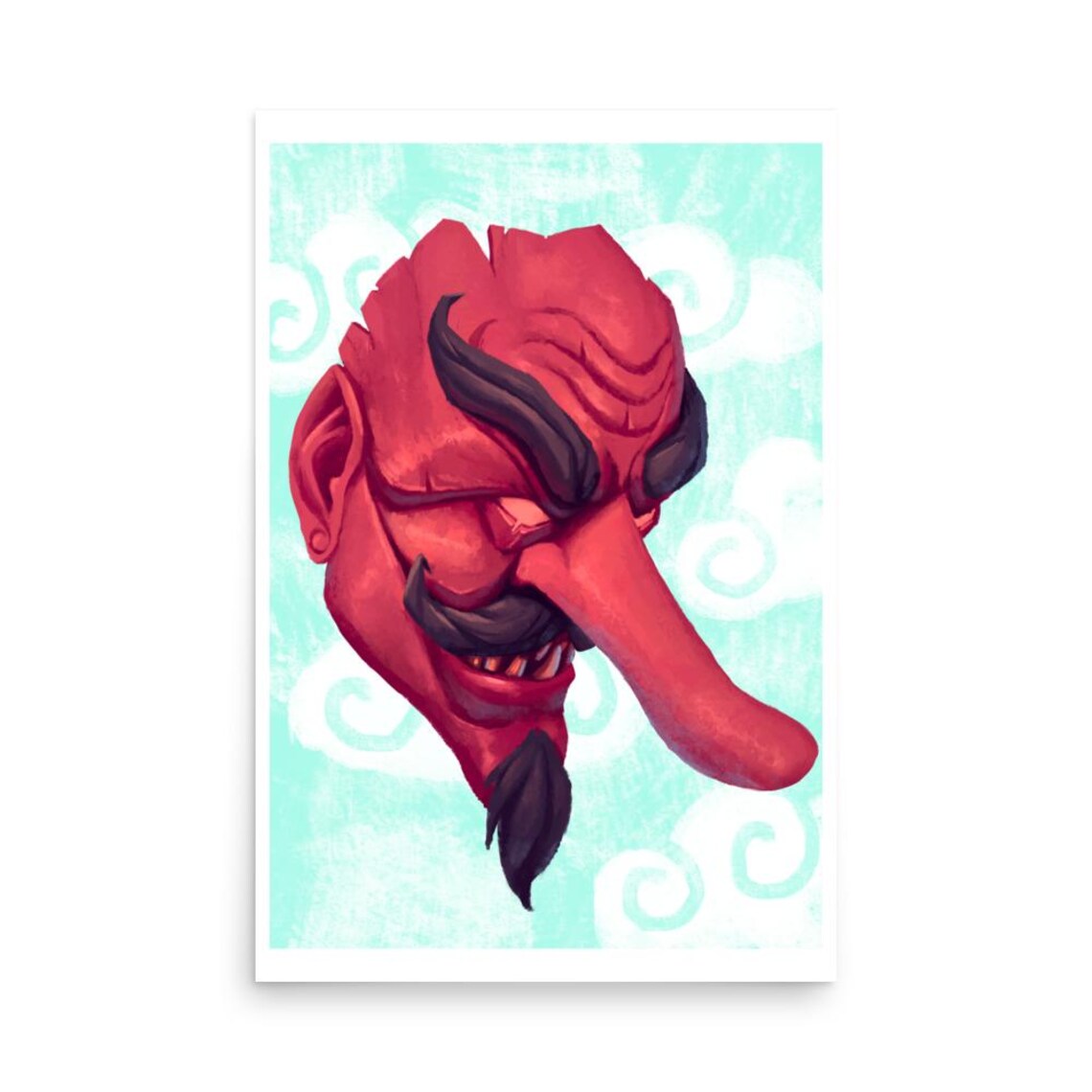 UNFRAMED Tengu Mask Print – Japanese Yokai Warrior Illustration ...