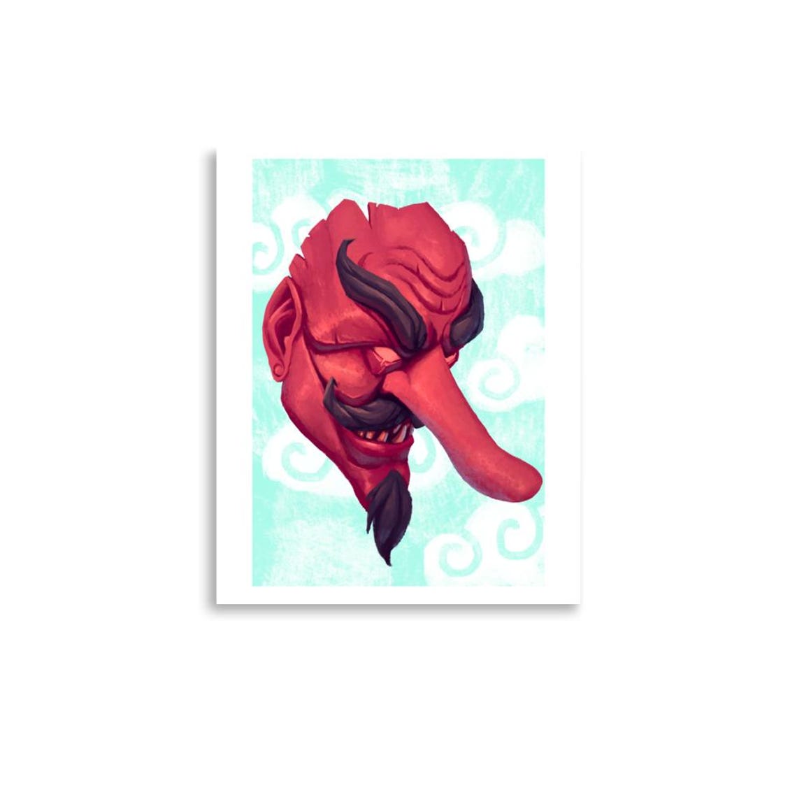 UNFRAMED Tengu Mask Print – Japanese Yokai Warrior Illustration ...