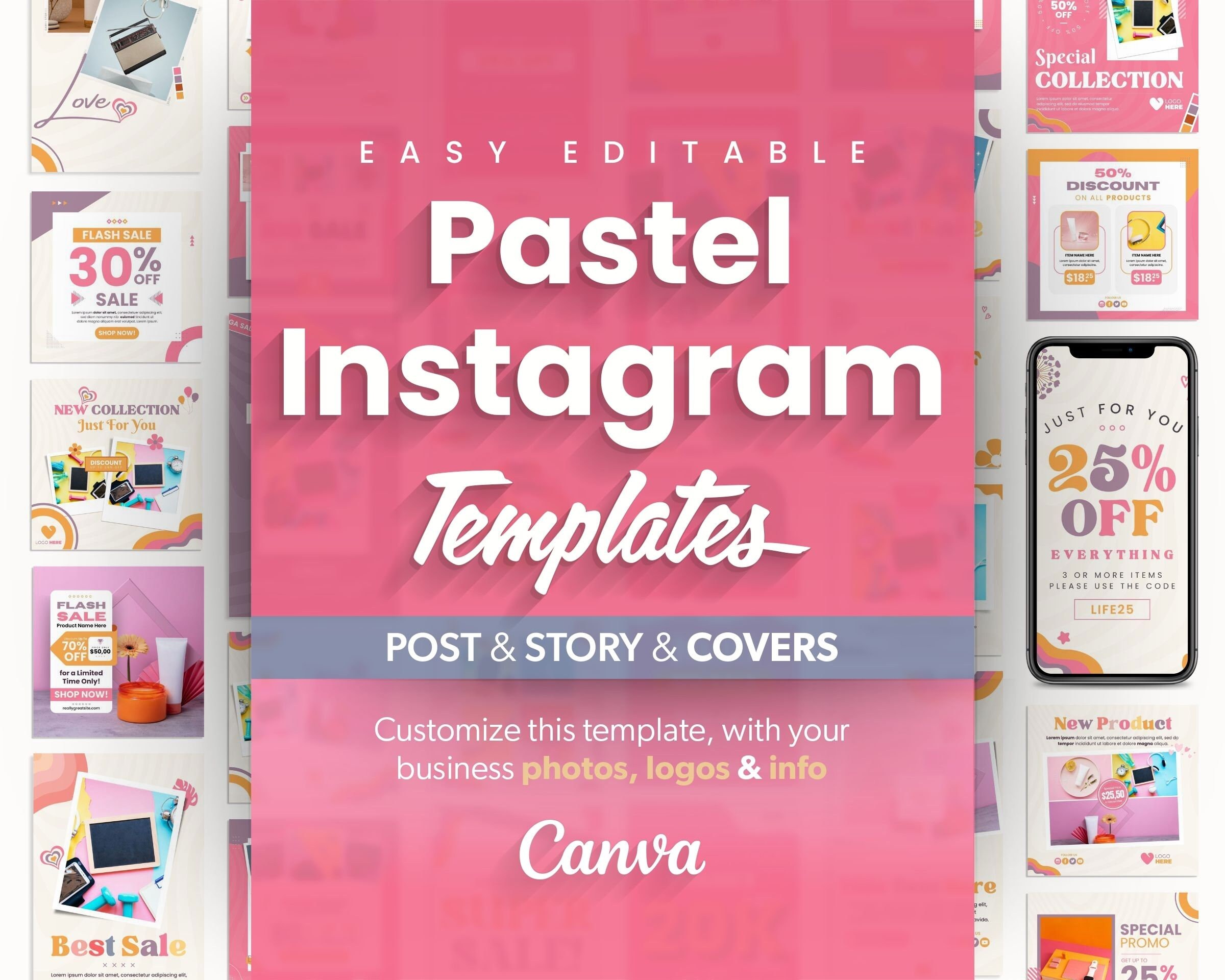 200 Pastel Instagram Template, Colorful Instagram Templates for ...