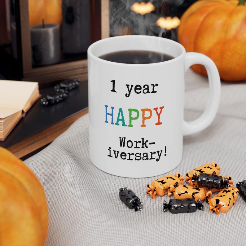 One Year Work Anniversary Coffee Mug, Coworker Gift - Etsy