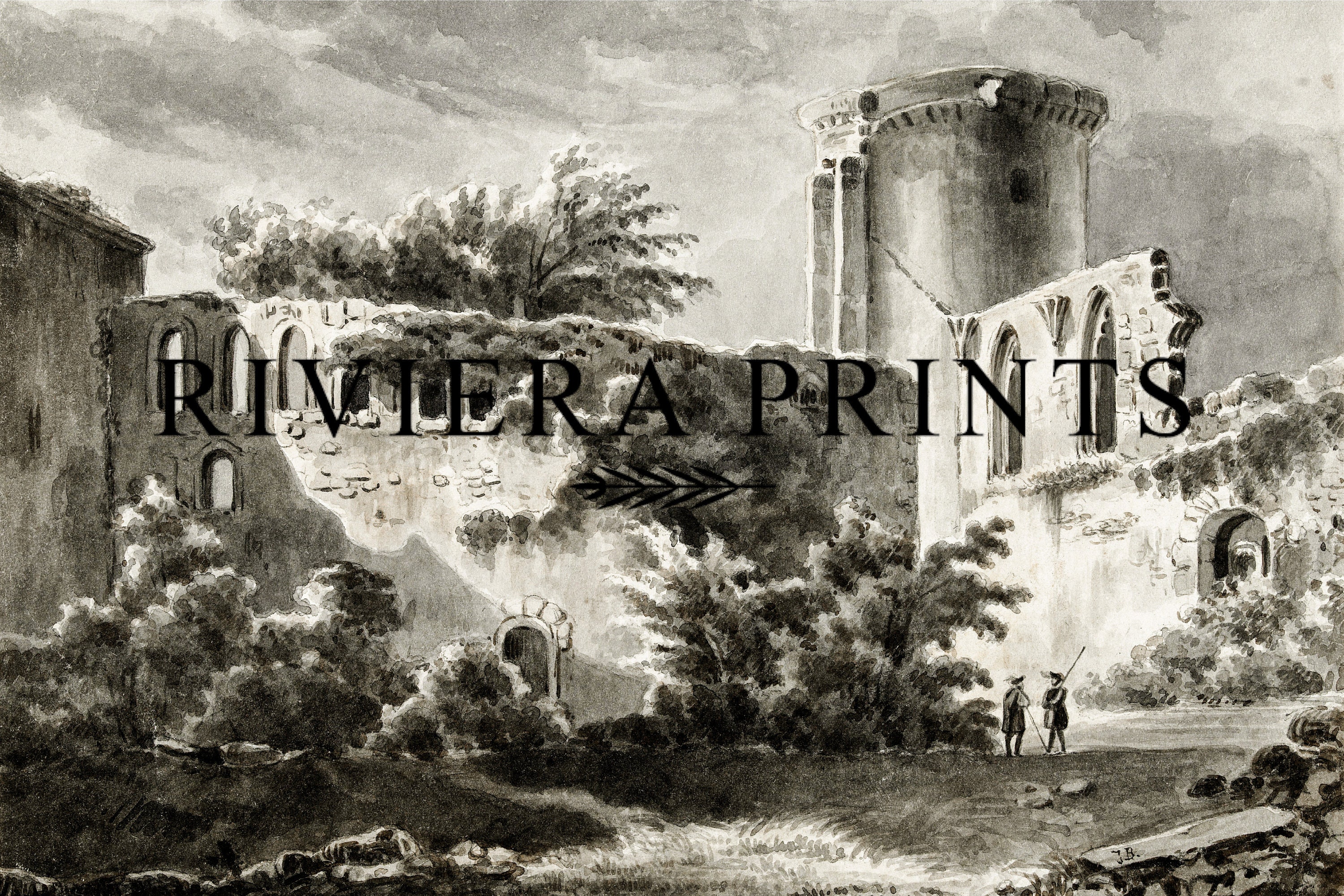 Vintage Castle Drawing Medieval Châteaux Wall Art Castle Tower ...