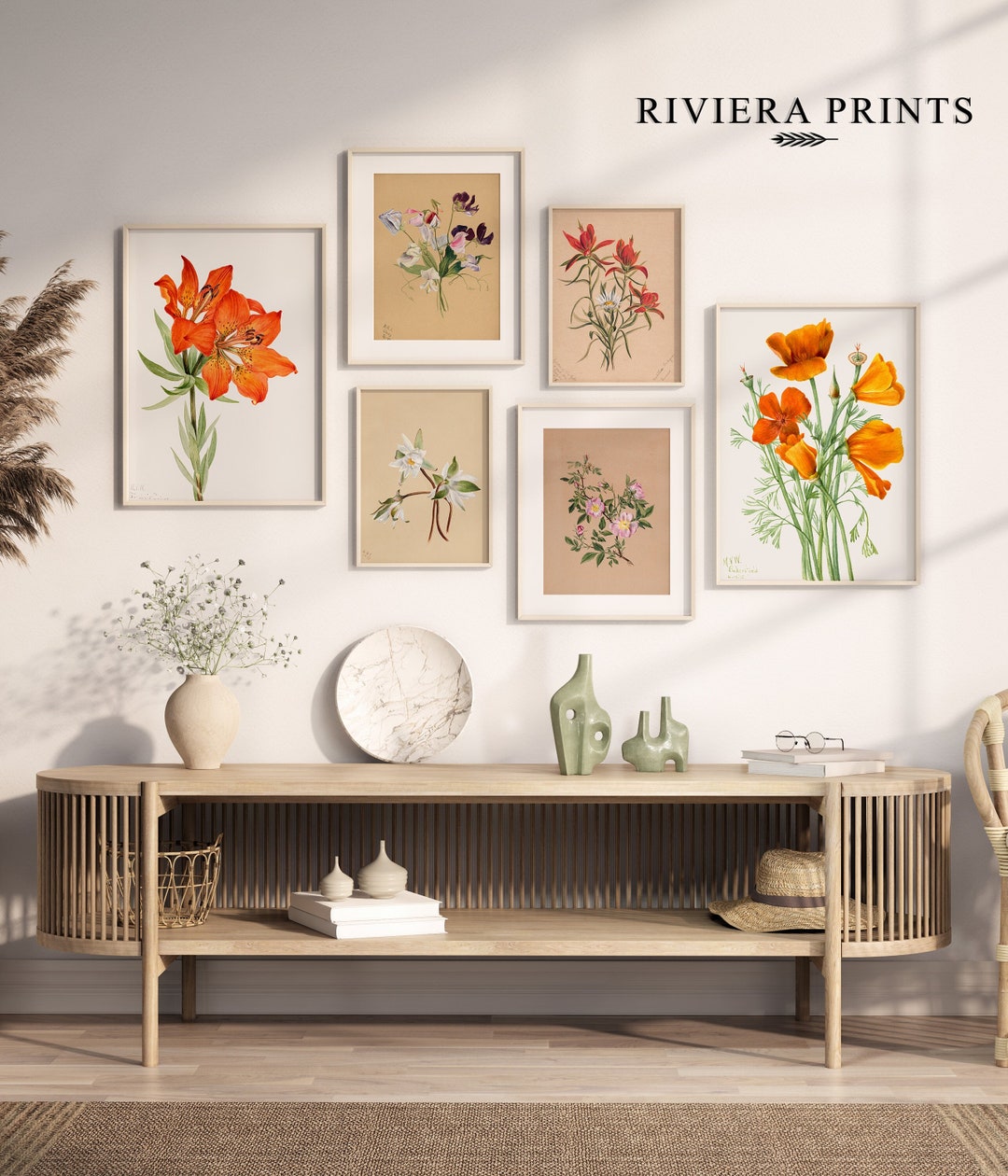 Botanical Art GALLERY Set of 6 PRINTABLE Floral Paintings Farmhouse ...