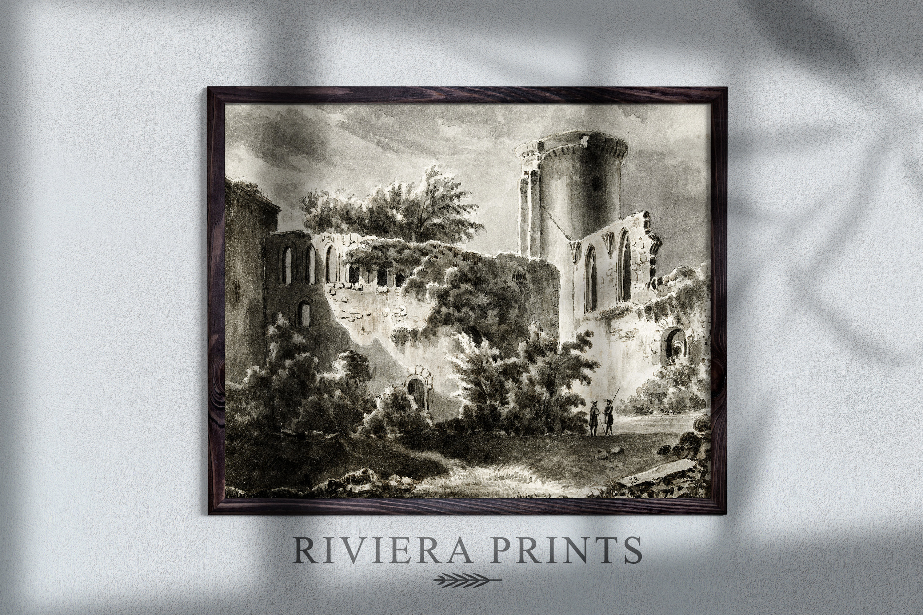 Vintage Castle Drawing Medieval Châteaux Wall Art Castle Tower ...