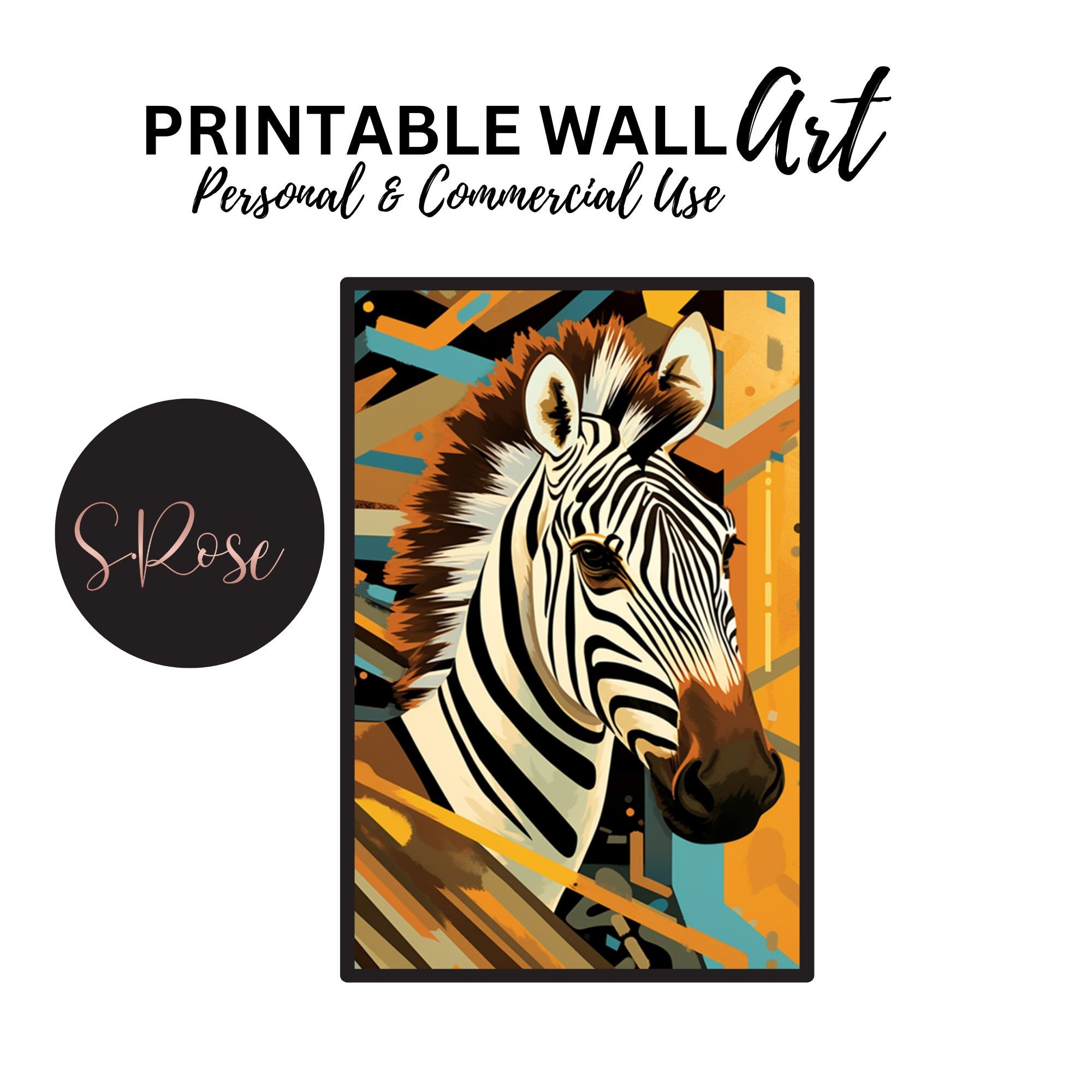 Colorful Zebra Paint Colors Printable Art, Digital Download Print, Wall ...