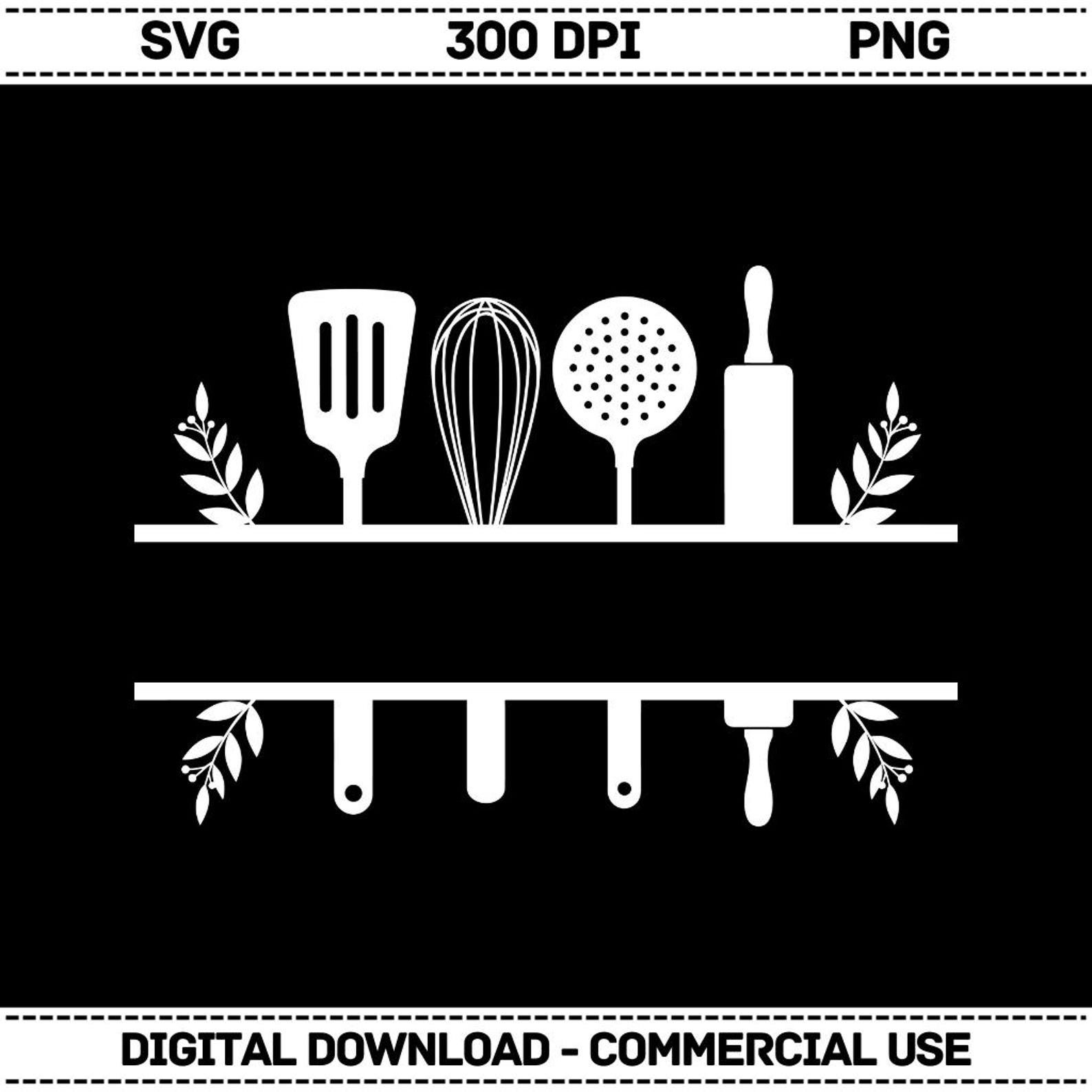 Kitchen Utensils Split Monogram Svg Png, Kitchen Sign Svg, Cooking Svg ...