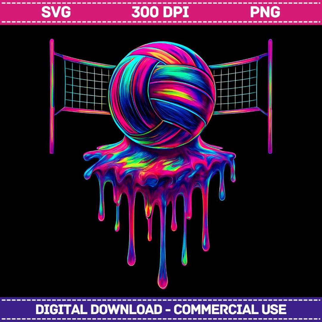 Volleyball Drip Png Svg, Neon Spike Flow Graphic Svg, Volleyball Png ...
