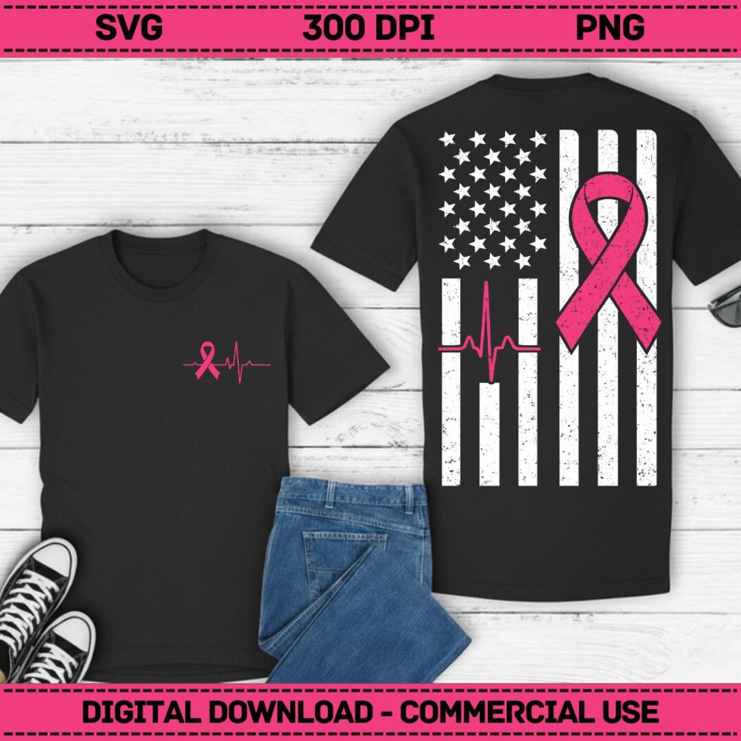 Pink Ribbon American Flag Png Svg, Breast Cancer Awareness Sublimation ...