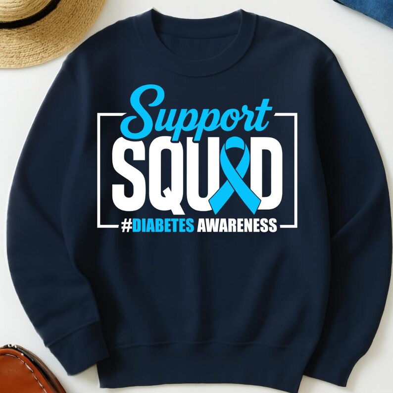 Support Squad Diabetes Awareness Svg Png, Blue Ribbon Svg, Diabetic ...