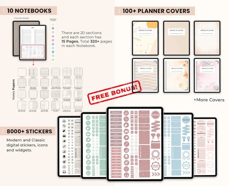 Digital Daily Planner 2024 2025 UNDATED, iPad Goodnotes Planner ...
