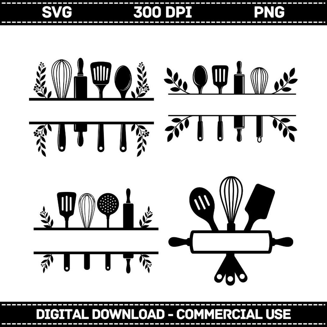 Kitchen Utensils Split Monogram Svg Png, Kitchen Sign Svg, Cooking Svg ...