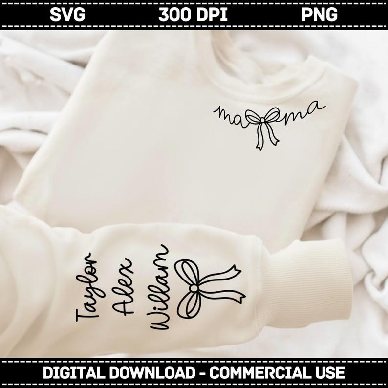 Custom Mama With Kids Names on Sleeve Png Svg, Personalized Mom Svg ...
