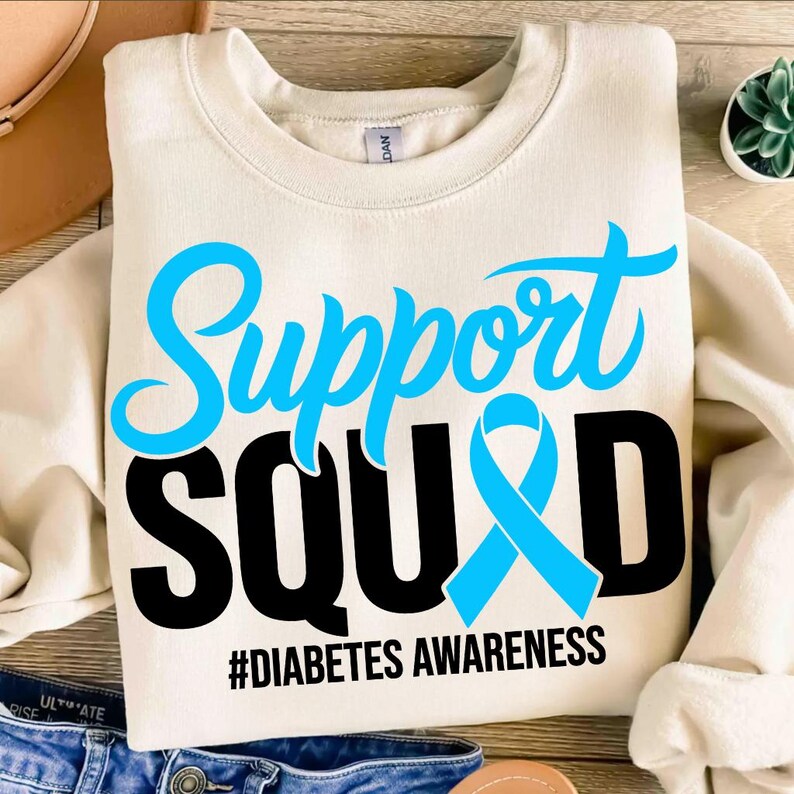 Support Squad Diabetes Awareness Svg Png, Blue Ribbon Svg, Diabetic ...