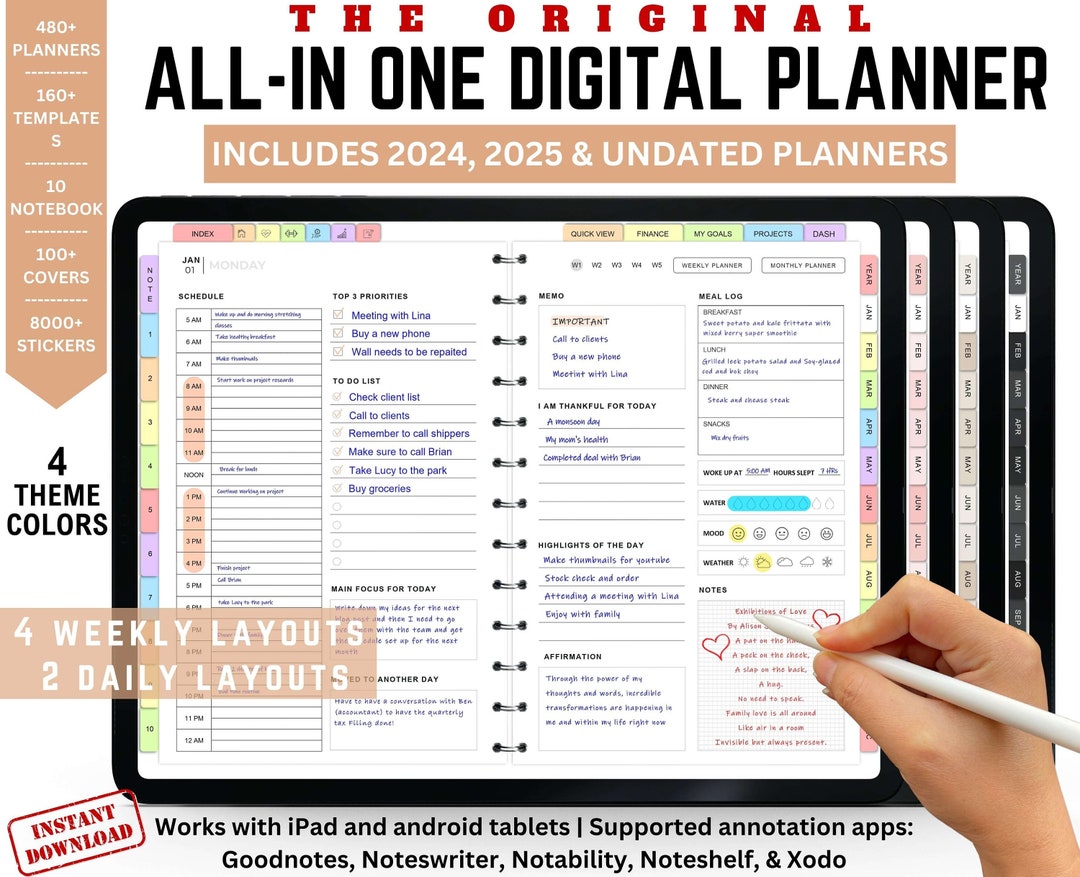 All-in-one Digital Planner 2024, 2025 & Undated, Goodnotes Planner ...