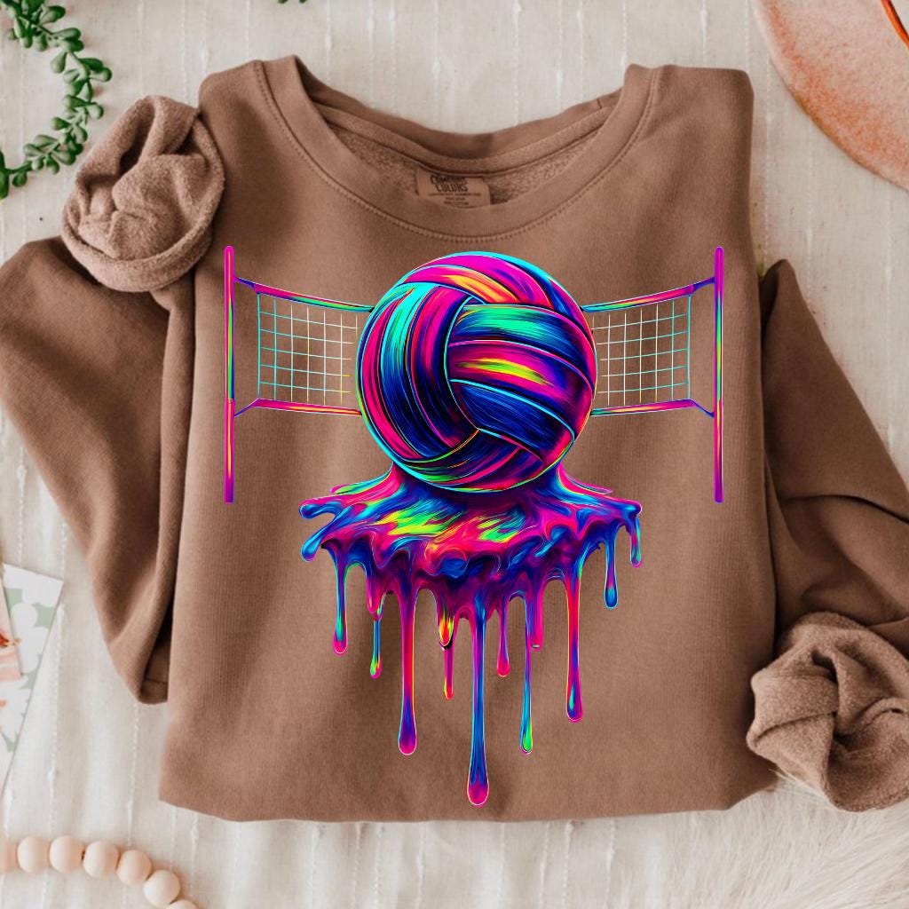Volleyball Drip Png Svg, Neon Spike Flow Graphic Svg, Volleyball Png ...