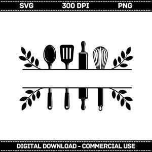Kitchen Utensils Split Monogram Svg Png, Kitchen Sign Svg, Cooking Svg ...