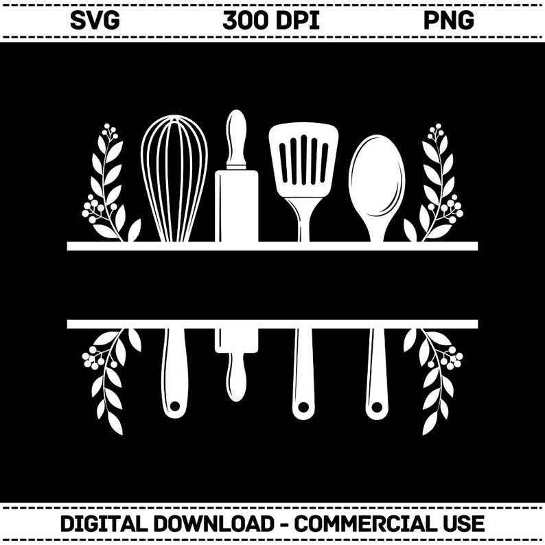 Kitchen Utensils Split Monogram Svg Png, Kitchen Sign Svg, Cooking Svg ...