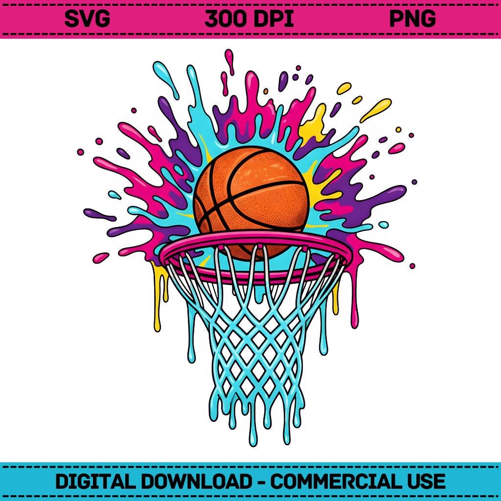 Basketball Drip Svg Png, Neon Paint Splatter Design, Basketball Png ...