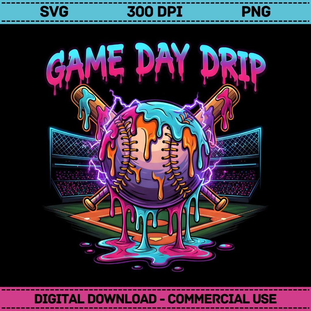 Game Day Baseball Drip Png, Game Day Baseball Drip Svg, Neon Lightning ...