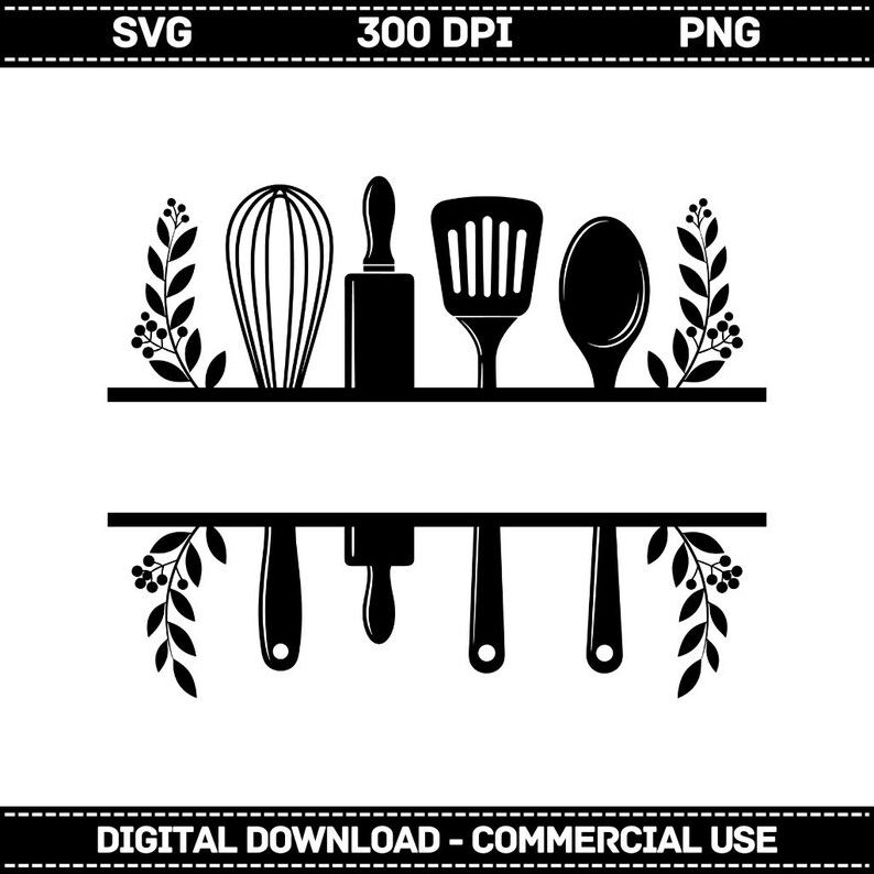 Kitchen Utensils Split Monogram Svg Png, Kitchen Sign Svg, Cooking Svg ...