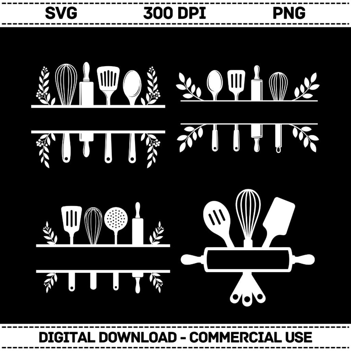 Kitchen Utensils Split Monogram Svg Png, Kitchen Sign Svg, Cooking Svg ...