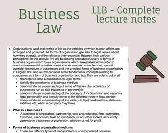 Tort Law LLB Law Complete Lecture Notes 50 Pages - Etsy