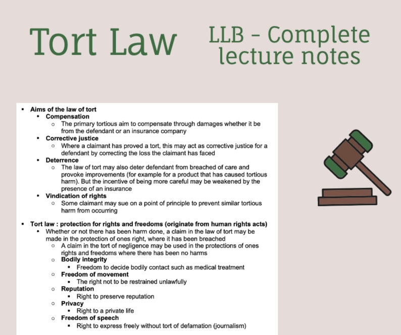 Tort Law (LLB Law) Complete Lecture Notes (50 Pages) - Etsy