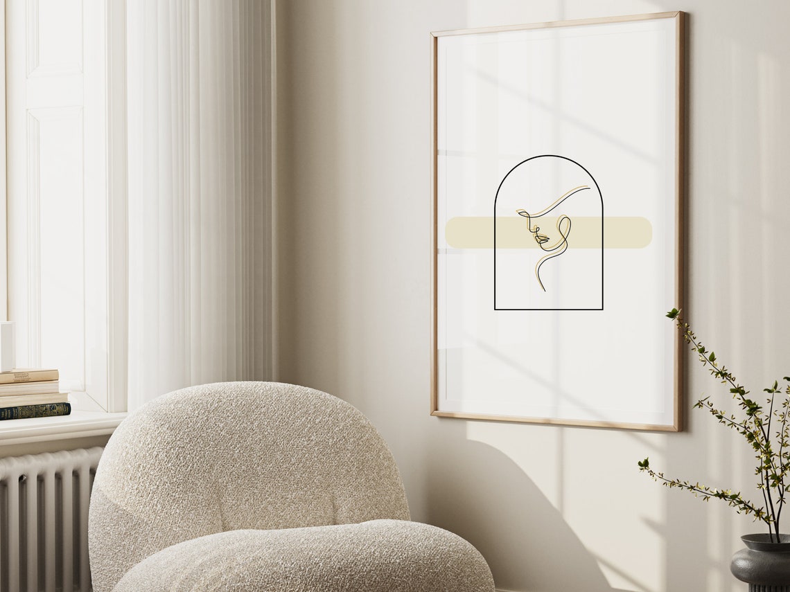 Minimalistic Fine Line Wall Art, Printable Wall Art, Neutral Beige ...